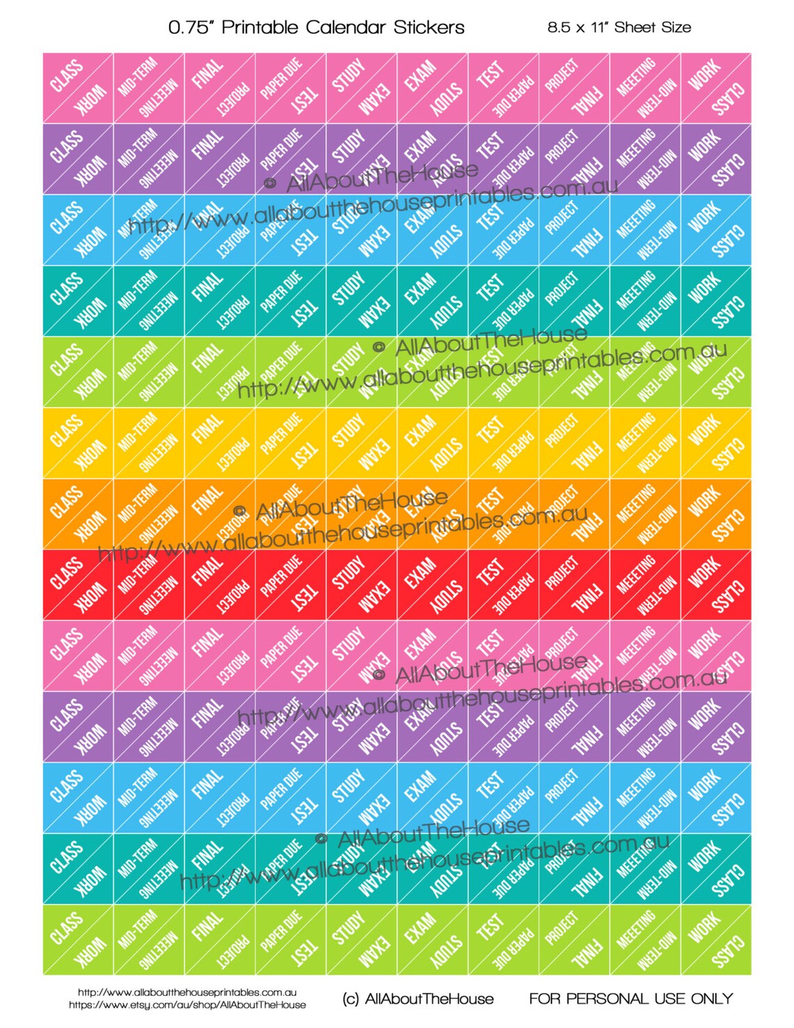 College Planner Stickers Printable Calenda Student Class Study - Etsy ...