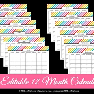 EDITABLE Printable Calendar Perpetual Calendar Rainbow Calendar 2016 ...
