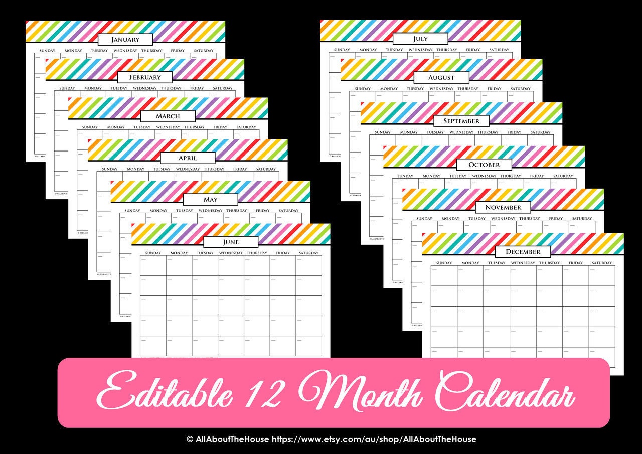 EDITABLE Printable Calendar Perpetual Calendar Rainbow - Etsy Australia