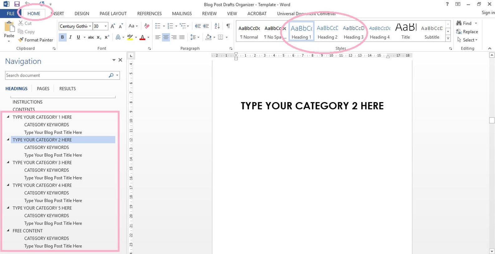 Blog post organizer template microsoft word color coded | Etsy