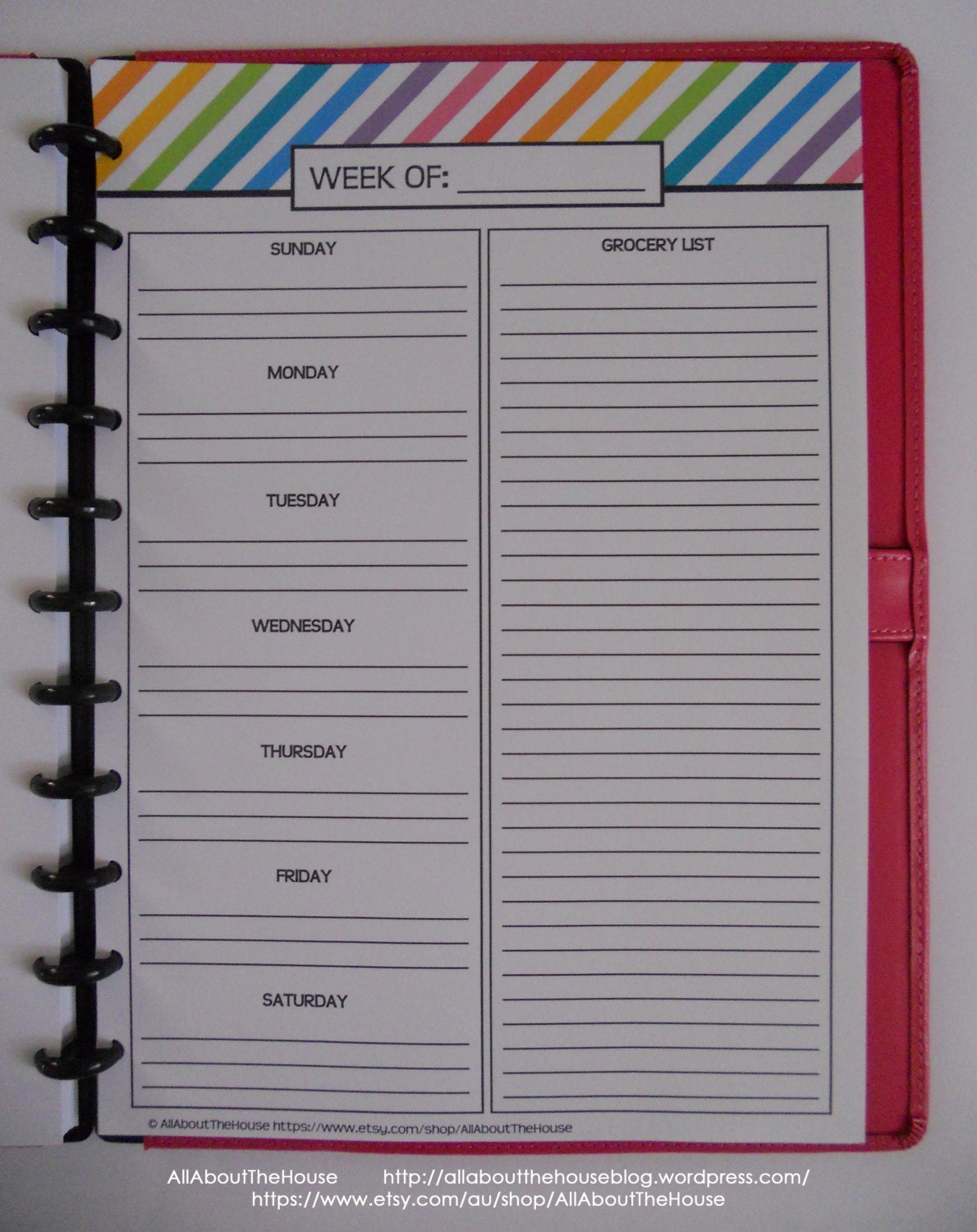 Weekly Meal Planner Printable Rainbow Stripe Menu Planner PDF Editable ...
