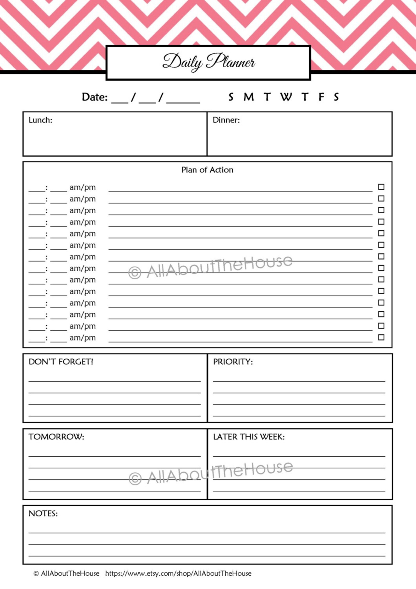 EDITABLE Daily Planner Printable - Chevron Printable - PDF Printable ...
