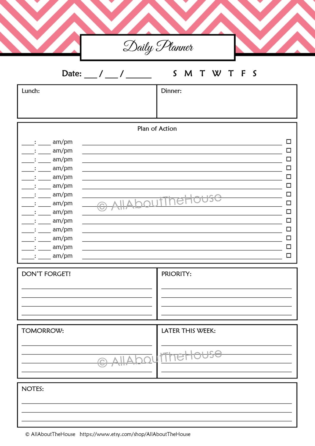 EDITABLE Daily Planner Printable - Chevron Printable - PDF Printable ...