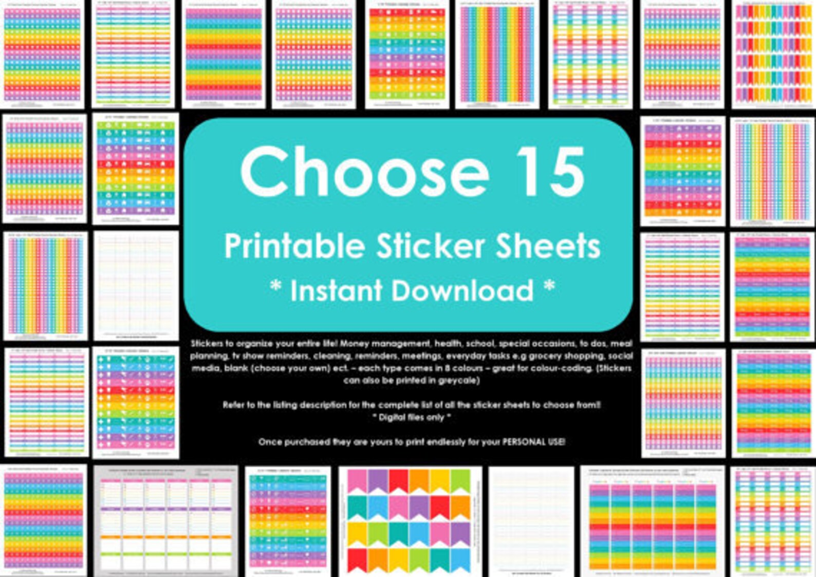 Flag Planner Stickers Printable 1.5"w X 0.5h" Limelife Inkwell Press ...