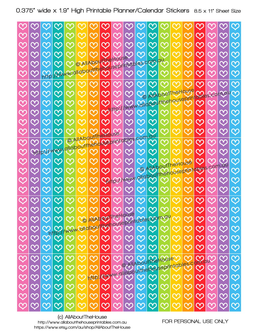 Heart Planner Stickers Printable 1.9l X 0.375w - Etsy