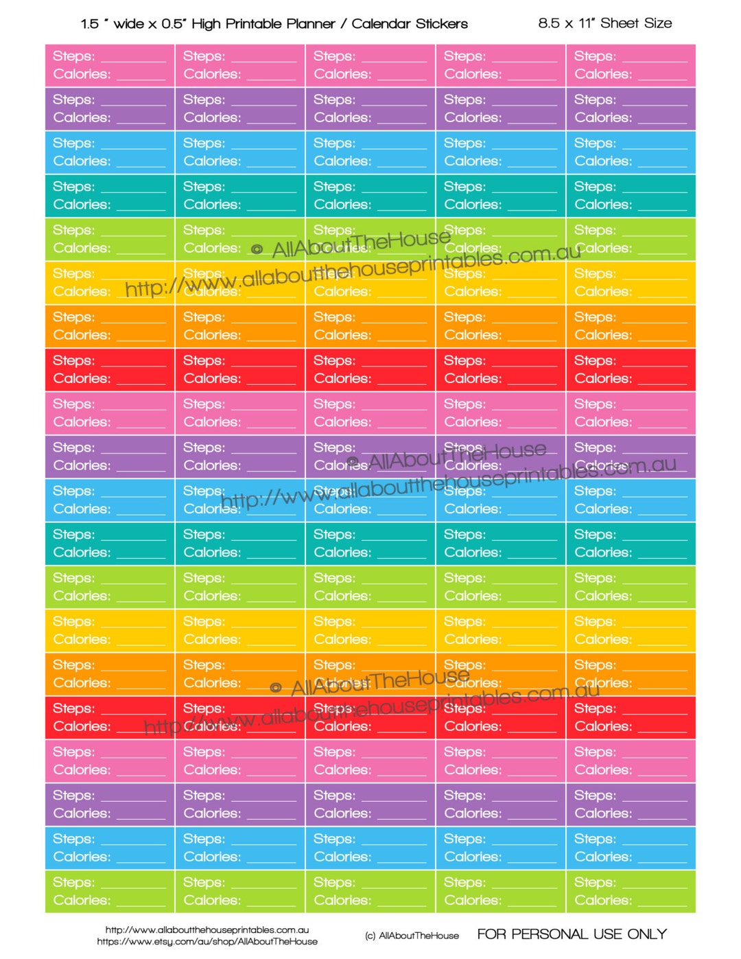 Steps and Calories Tracker Planner Stickers Printable Calendar ...