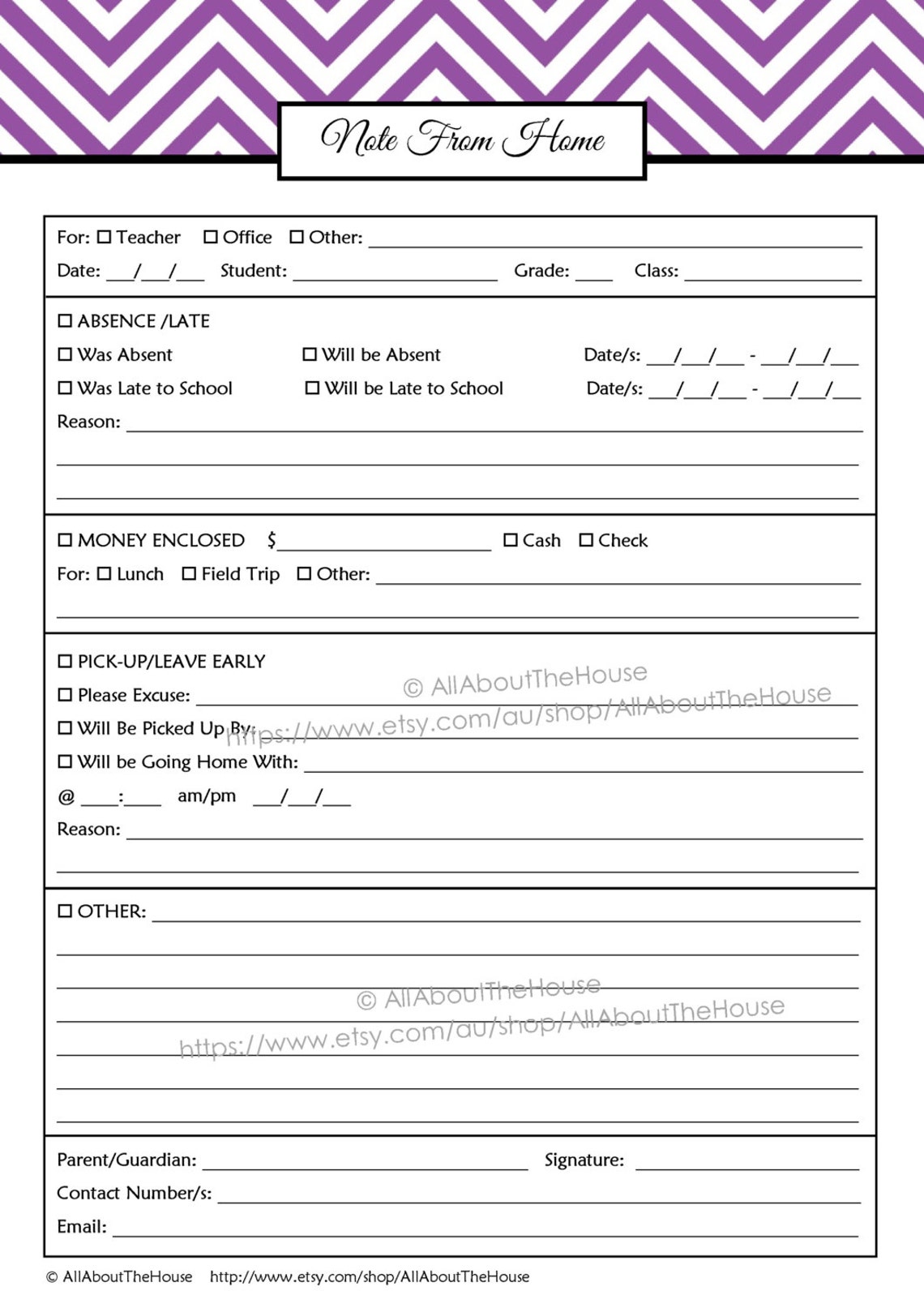 School Excuse Note From Mom Printable Student School Organization PDF ...