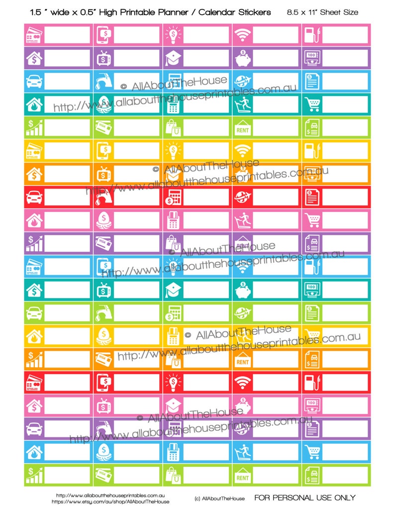 Bill Planner Stickers Printable 1.5w X 0.5h - Etsy