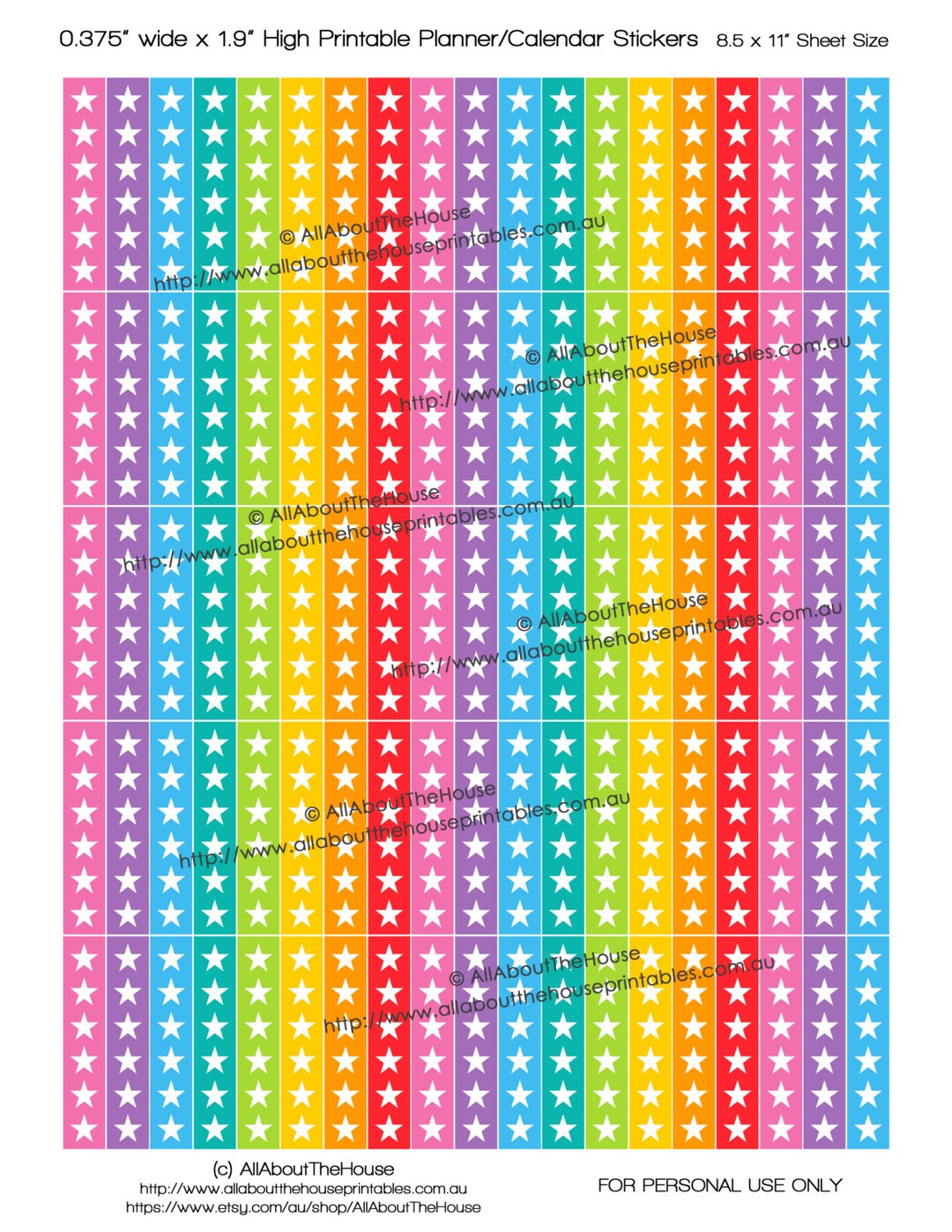 Checklist Printable Calendar / Planner Stickers 1.9" Long X 0.375" Wide ...