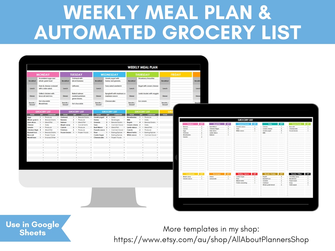 Automated Grocery List for Google Sheets Food Meal Planning Cooking ...