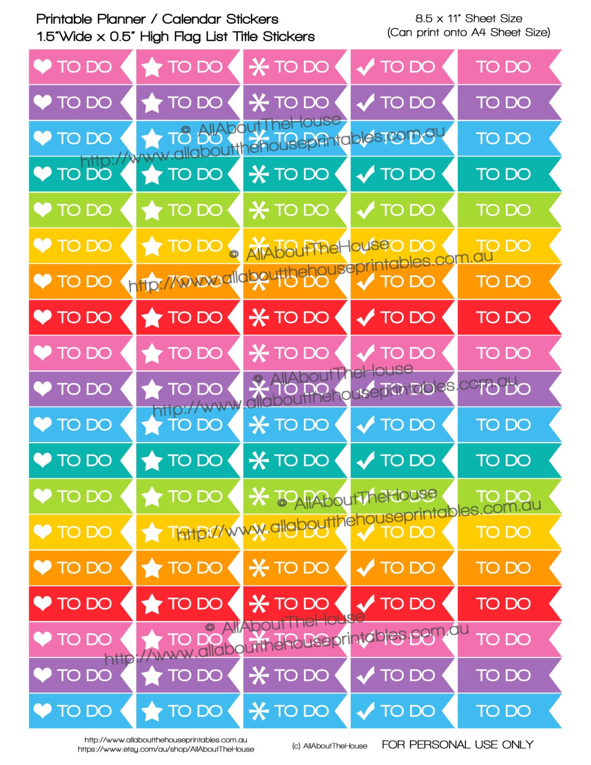 To Do List Flags Printable Planner Stickers Rainbow Banner Sidebar ...