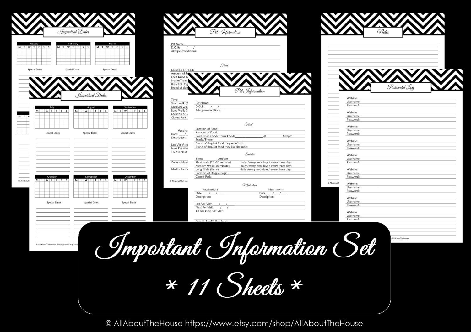 PINK - Important Information Printables - Home Organisation - Household ...