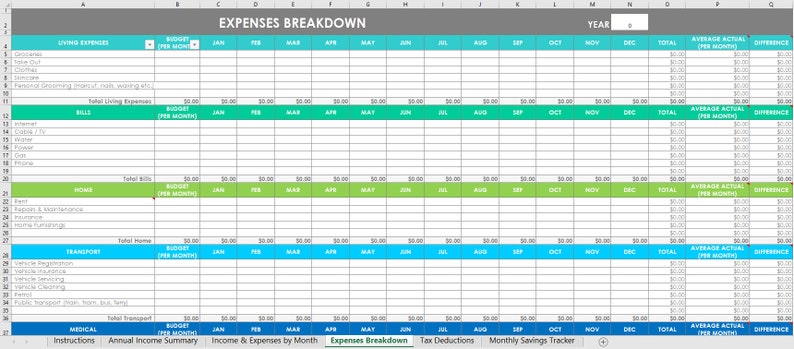 Family Budgeting Excel Spreadsheets Income Expenses Tracking Finance ...