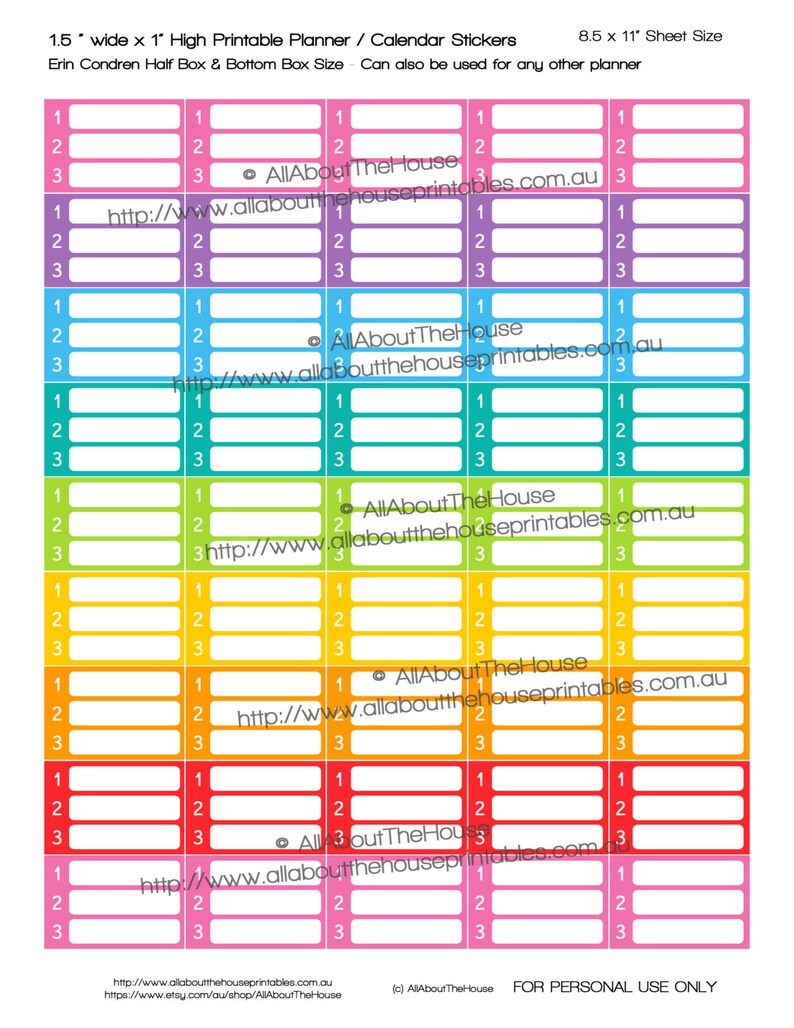 Numbered List Planner Stickers Half Box Printable List - Etsy