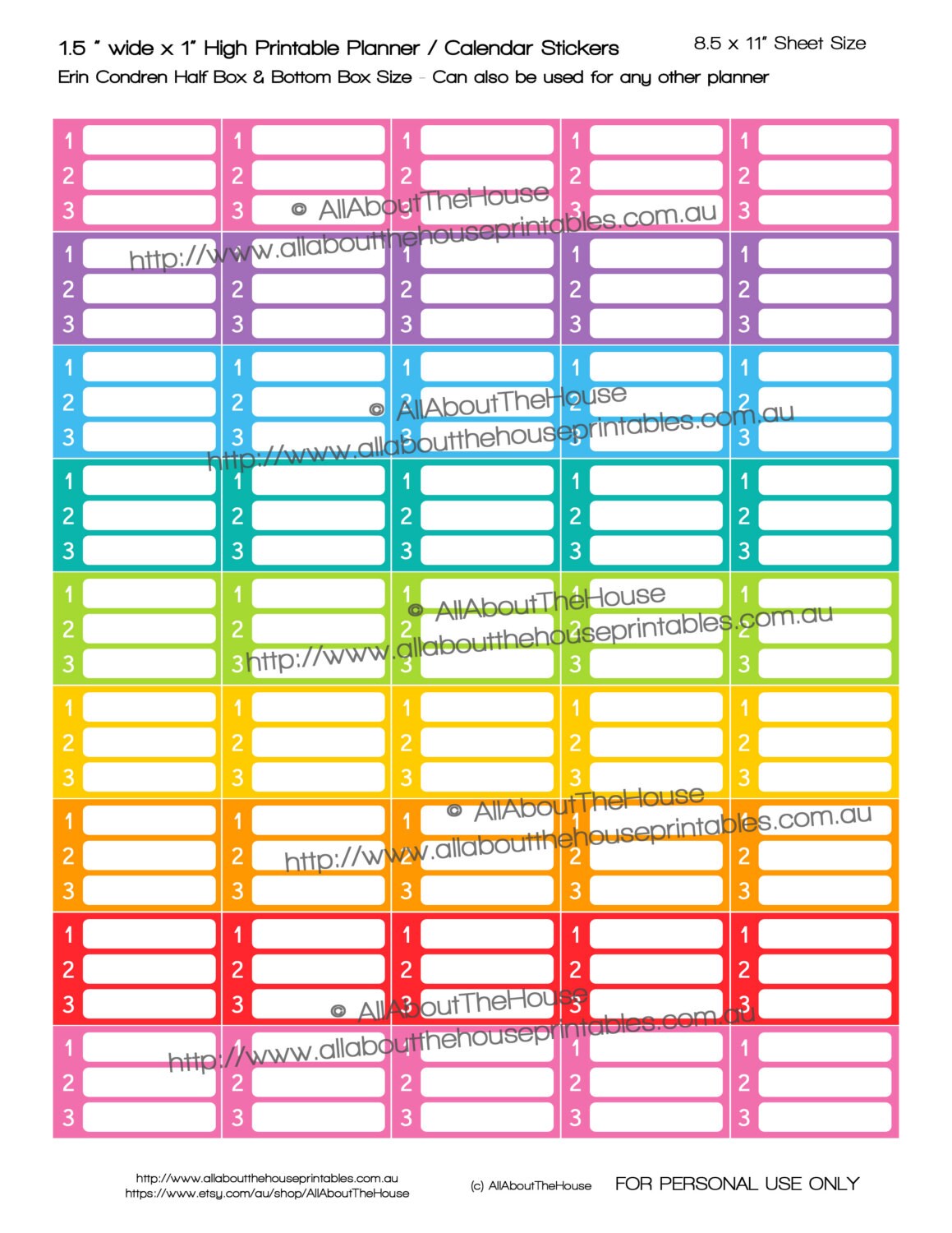 Numbered List Planner Stickers Half Box Printable List Stickers Made ...