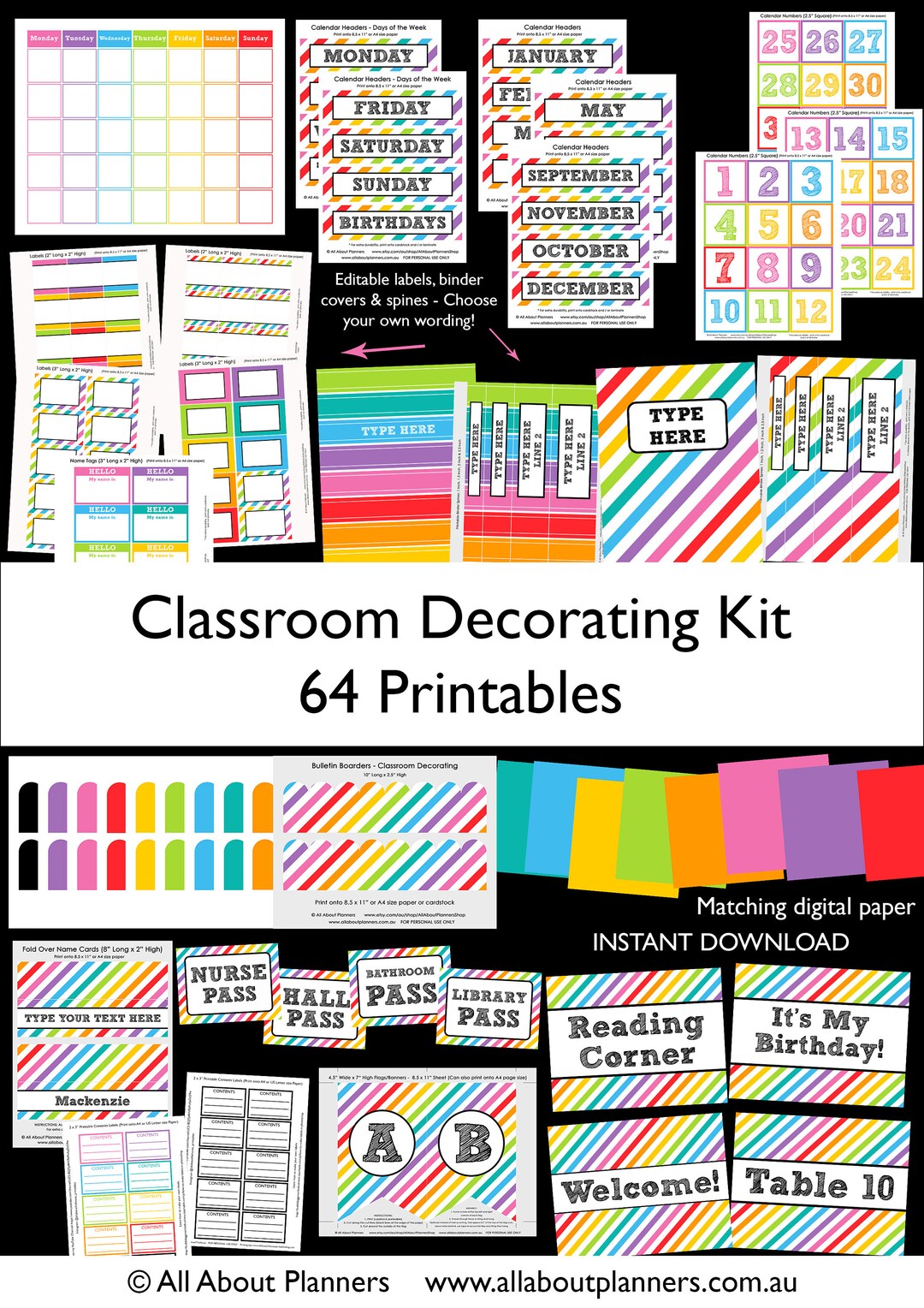 Classroom Decorating Kit Printables Organization Rainbow Back to School ...