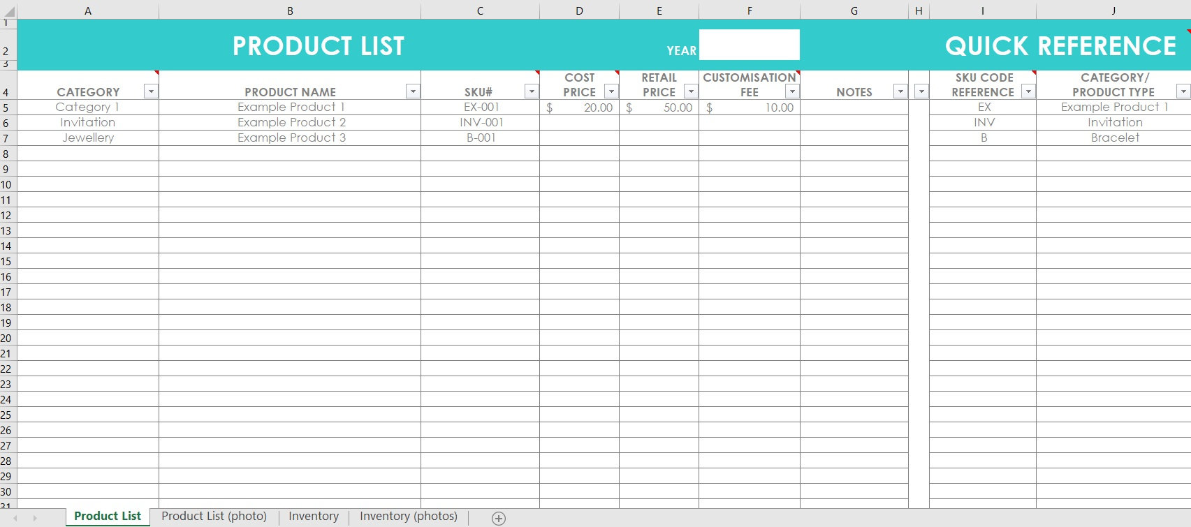 Inventory Spreadsheet Etsy Seller Tool Shop Management Supplies ...