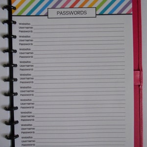 Password Log Printable Planner Daily Planner Agenda Add on Day Planner ...