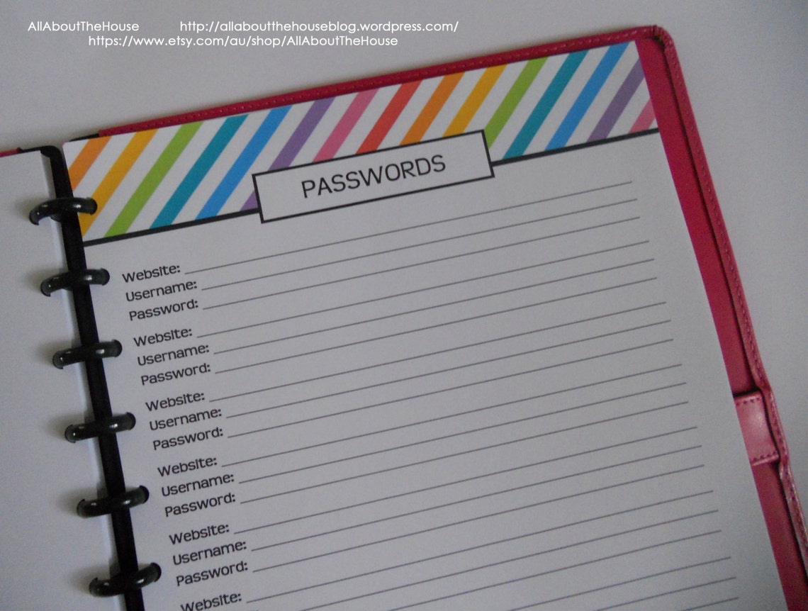 Password Log Printable Planner Daily Planner Agenda Add on Day Planner ...