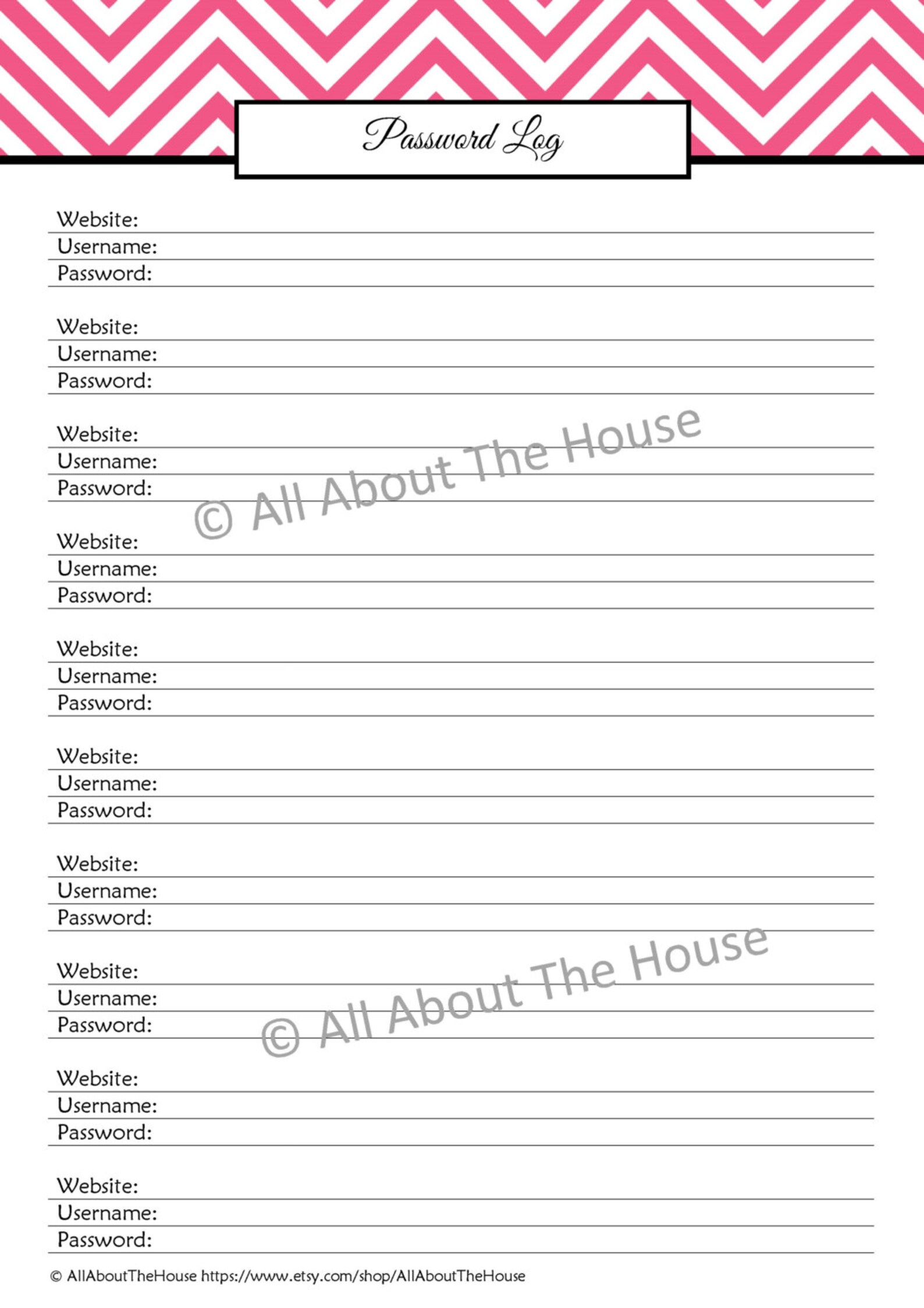Printable Password Log Chevron Printable Household Binder - Etsy