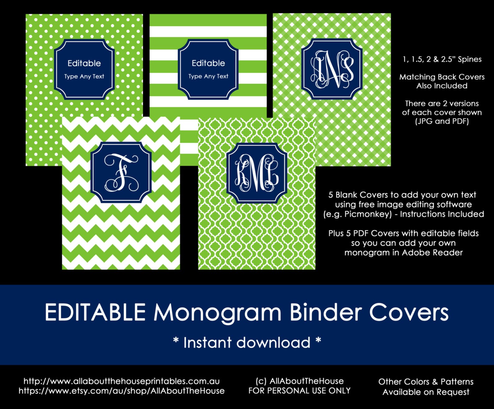 Editable Printable Monogram Binder Cover and spine chevron | Etsy