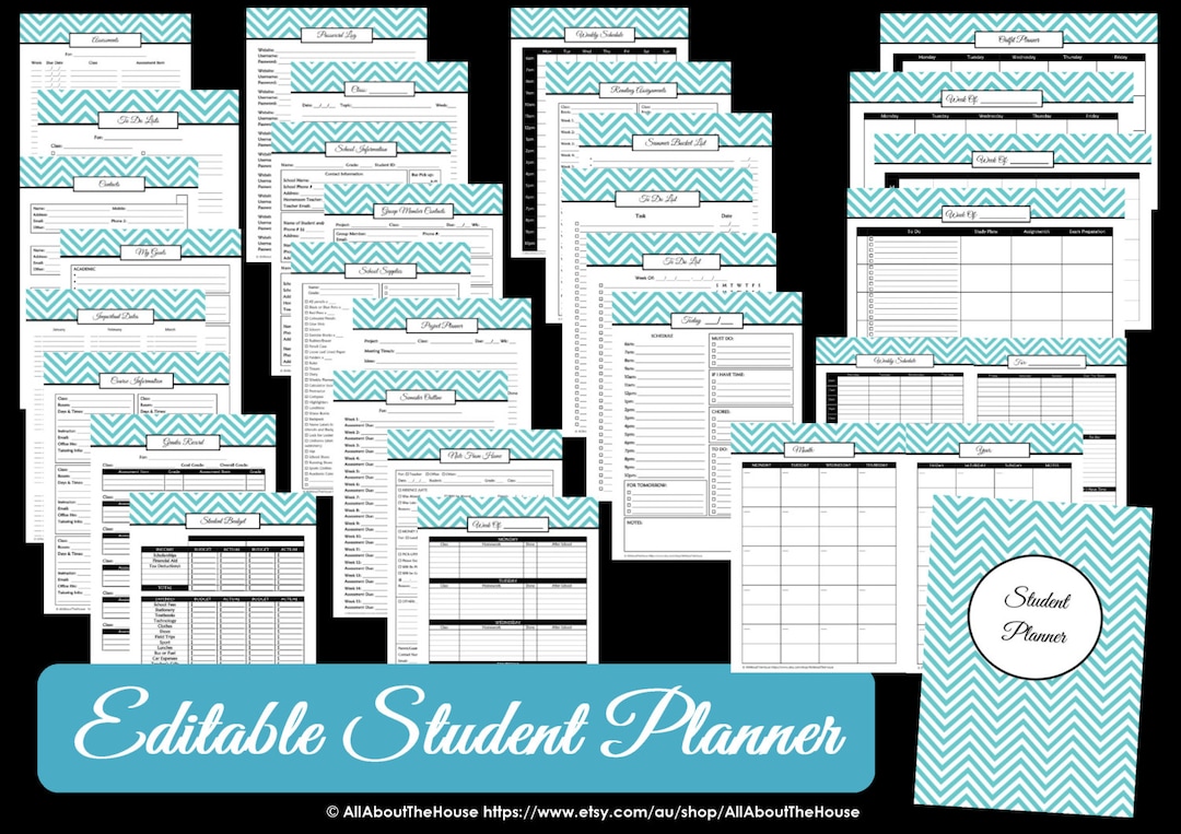 GREEN EDITABLE Student Planner Printable College Planner School Class ...