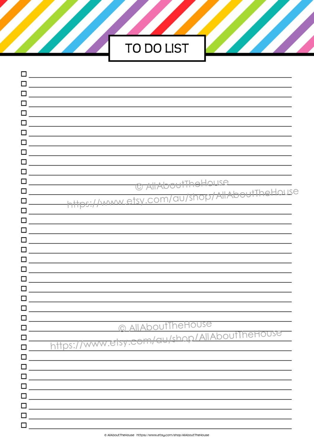 Printable to Do List Rainbow Checklist Planner Stripe PDF Editable ...