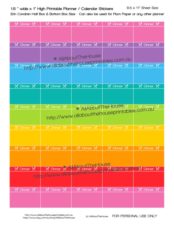 Half Box Dinner Printable planner stickers lined unlined use with and ...