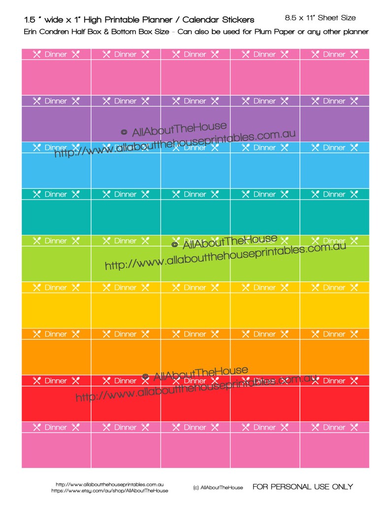 Half Box Dinner Printable Planner Stickers Lined Unlined Use - Etsy