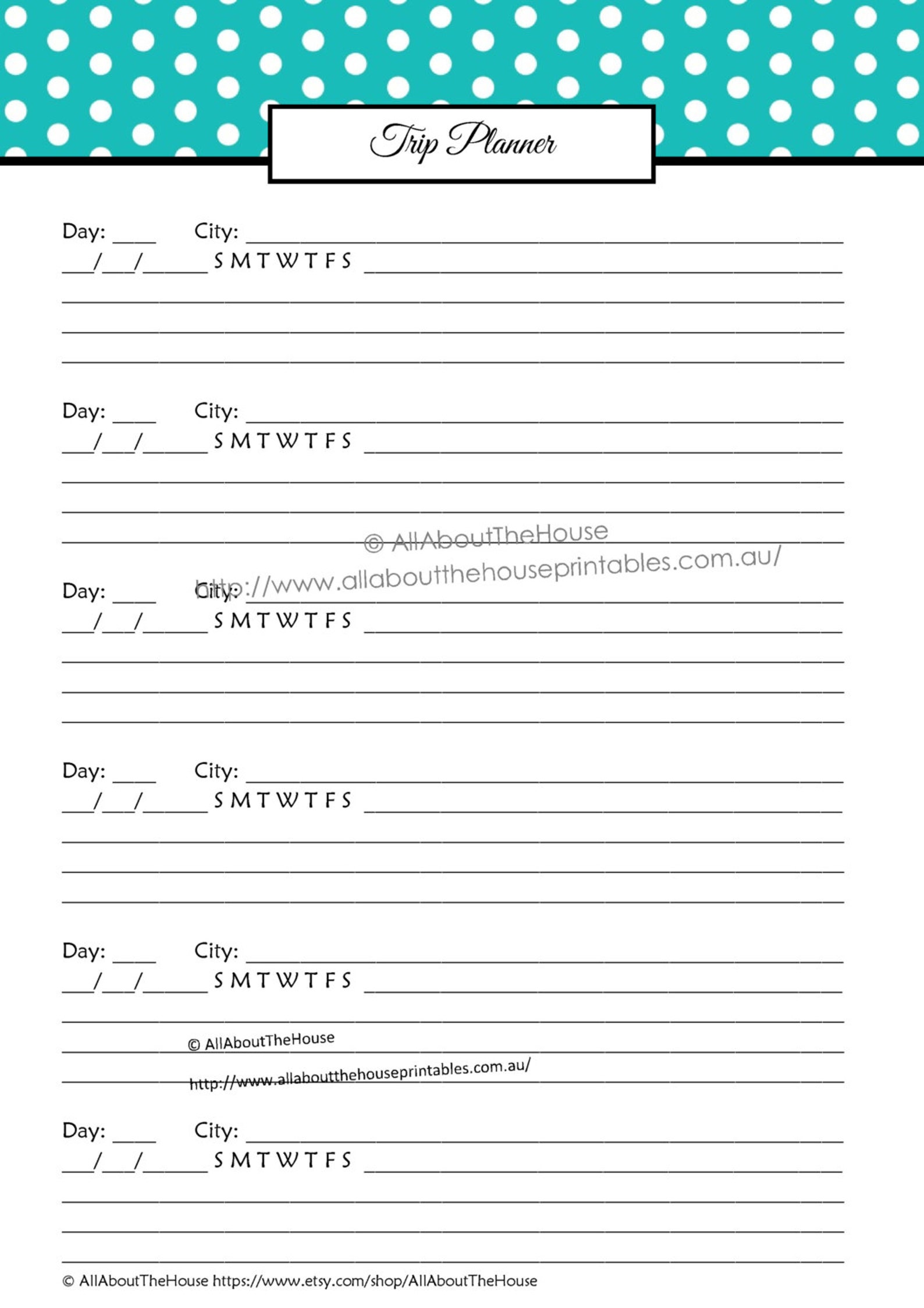 BLUE Polka Dot EDITABLE Travel Planner Kit Printable Pdf - Etsy