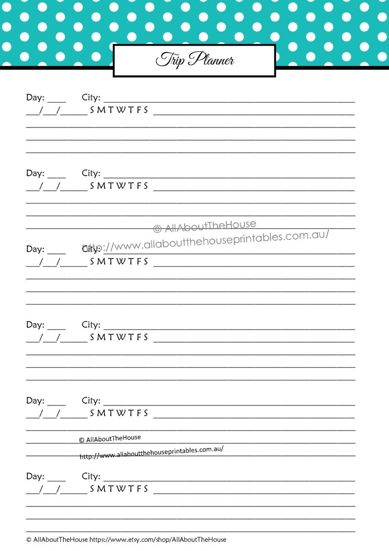 BLUE Polka Dot EDITABLE Travel Planner Kit Printable - Pdf - Printable ...