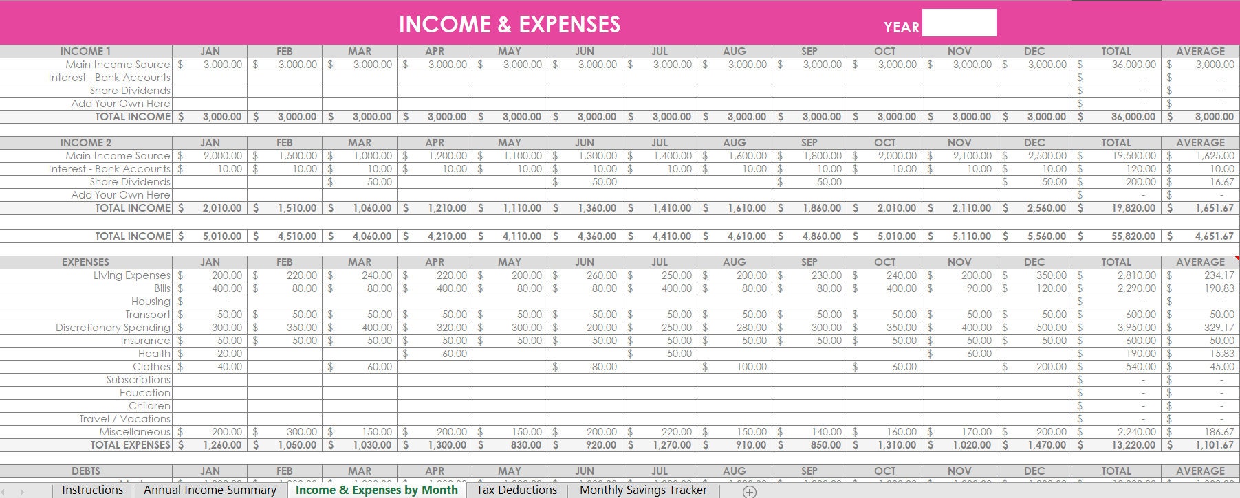 ALL 9 COLORS Budgeting spreadsheets Excel income expenses | Etsy