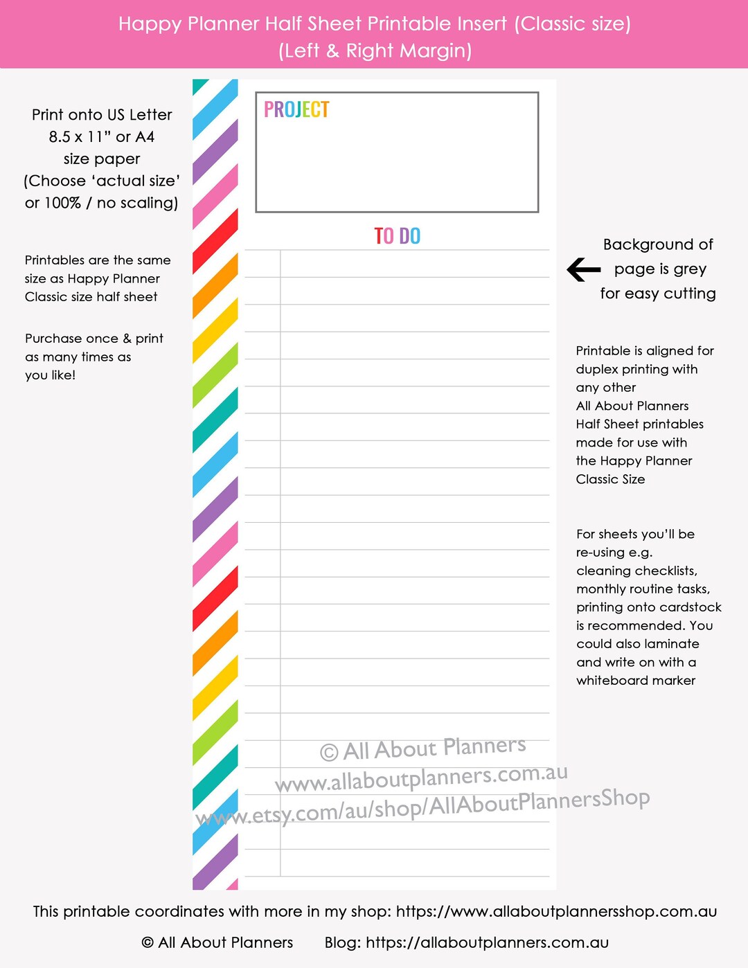 Project Planner Printable For Mambi Happy Planner Half Sheet Classic