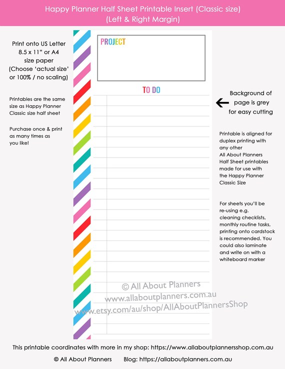 Project planner printable for mambi happy planner Half Sheet classic ...