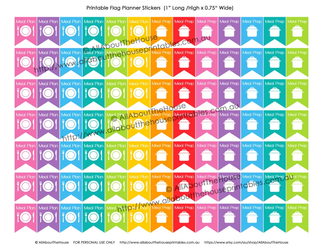 Menu Plan Printable Planner Stickers Flag Banner Meal Prep Organization ...