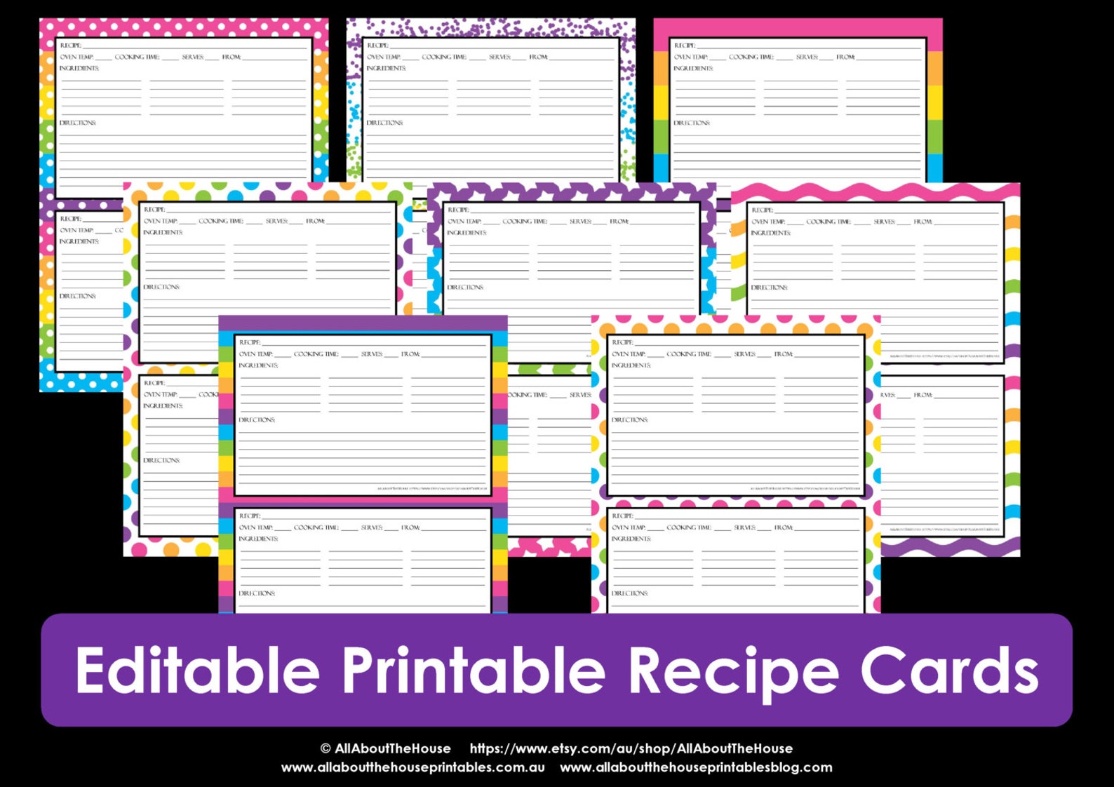 Printable Recipe Card, EDITABLE, Template, Pdf, Sheet, Recipe Page ...
