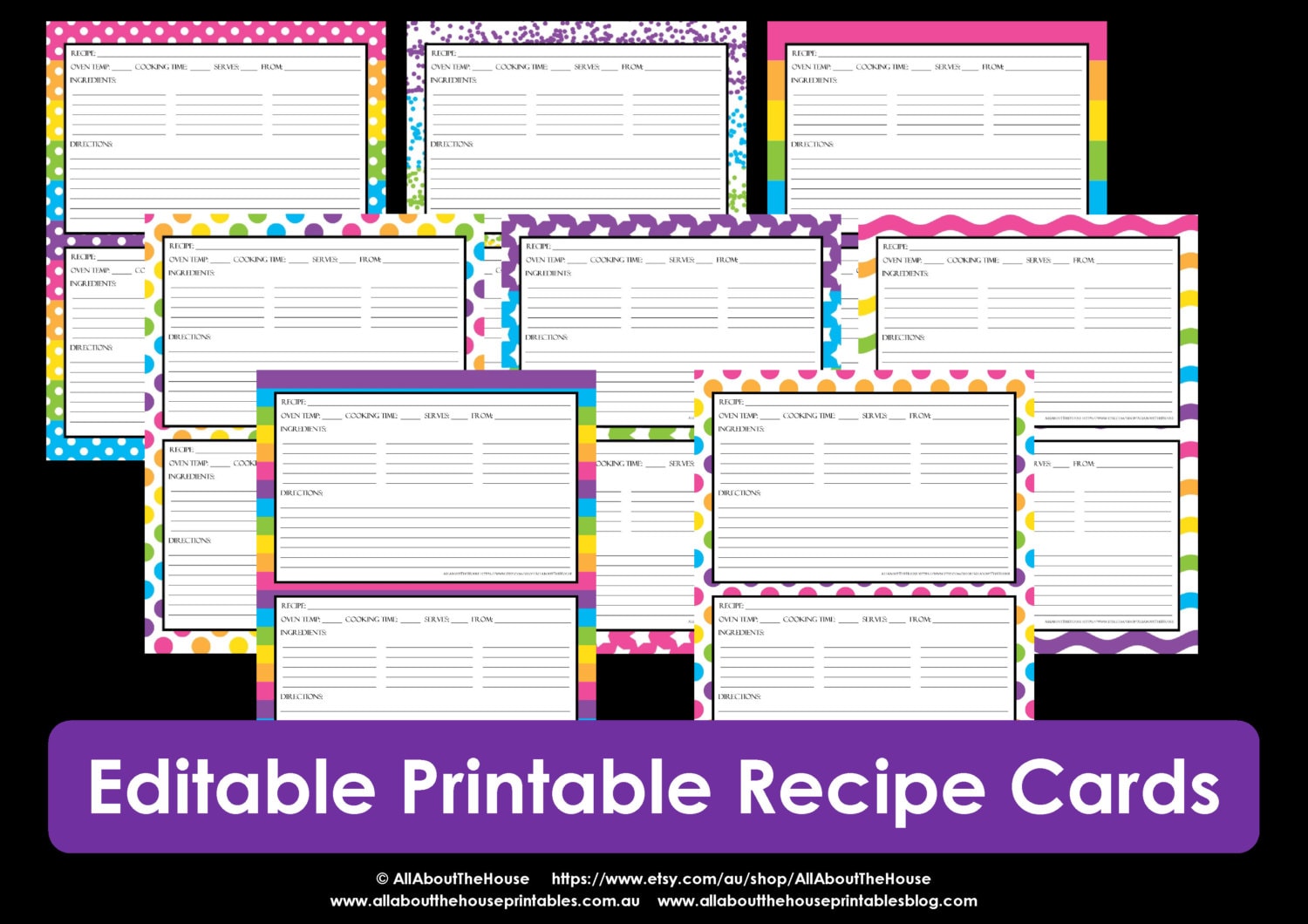 Printable Recipe Card, EDITABLE, Template, Pdf, Sheet, Recipe Page ...