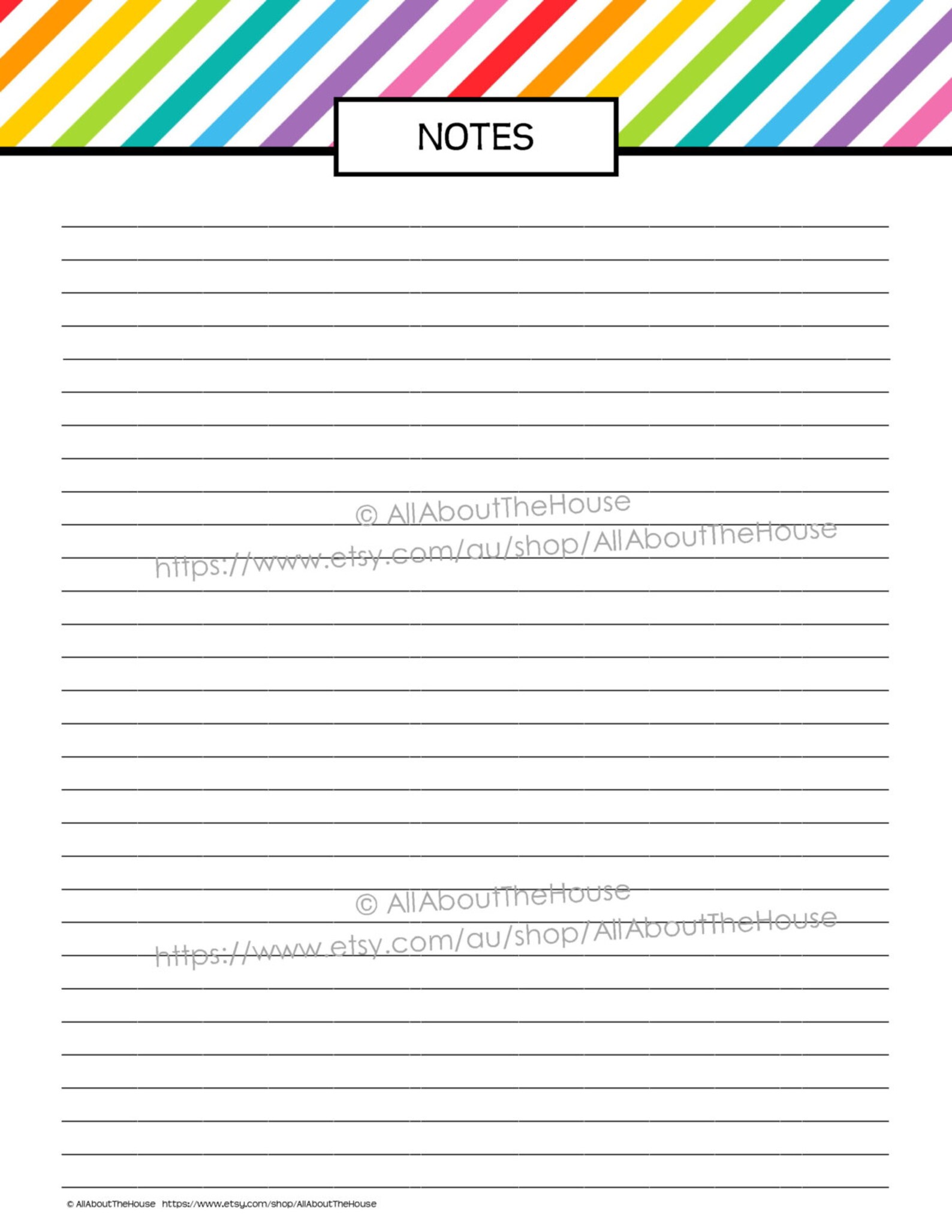 Note Paper Lined Printable Rainbow PDF Editable Household - Etsy Australia