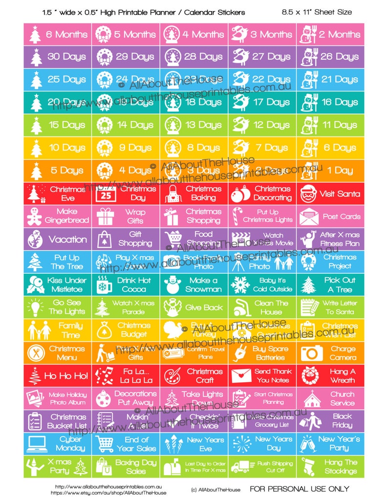 Christmas Countdown Planner Stickers Printable Calendar | Etsy