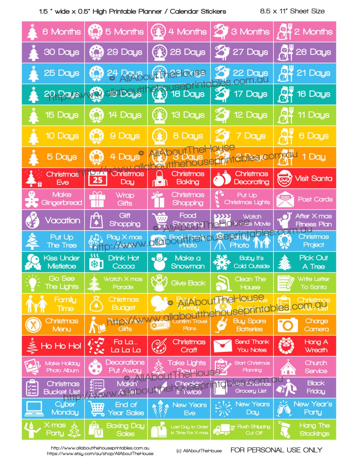 Christmas Countdown Planner Stickers Printable Calendar | Etsy