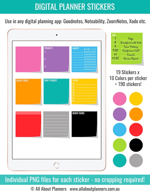 Digital sticky note Planner Stickers page flags rainbow individual PNG ...
