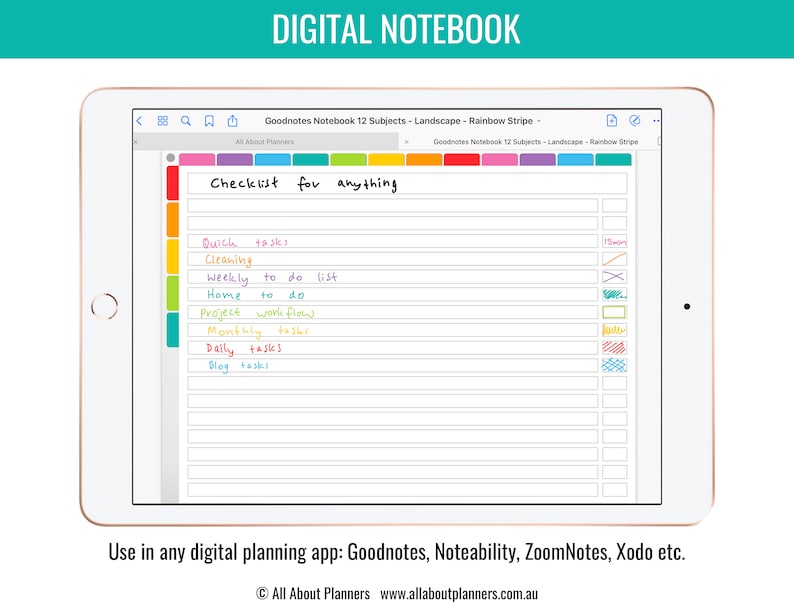 Goodnotes Digital Notebook 12 Subject Tabs Hyperlinked Rainbow - Etsy