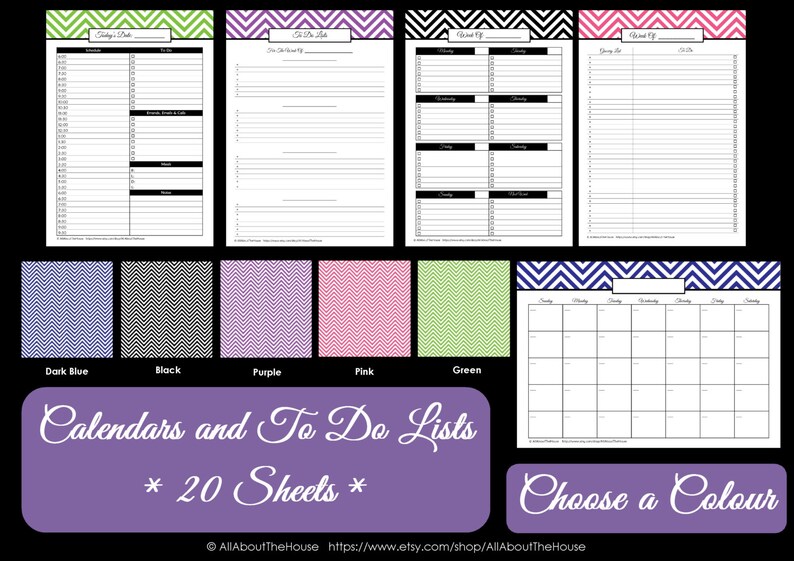 BLACK To Do List and Calendar Set-Perpetual | Etsy