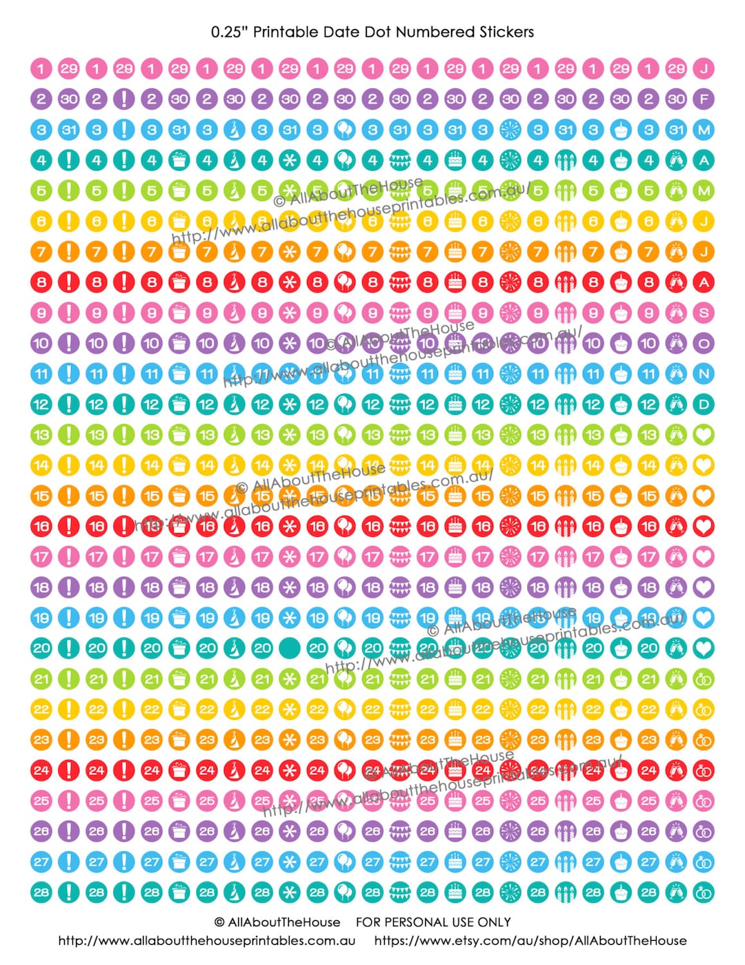 Date Dots Mini Planner Stickers Printable Daily Planner Rainbow Made ...
