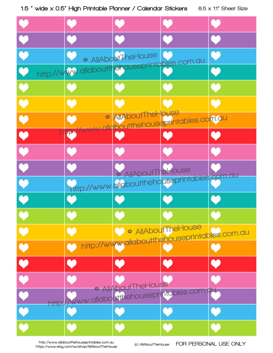 Heart Planner Stickers Printable to Do Reminder Calendar Organize 1.5 ...