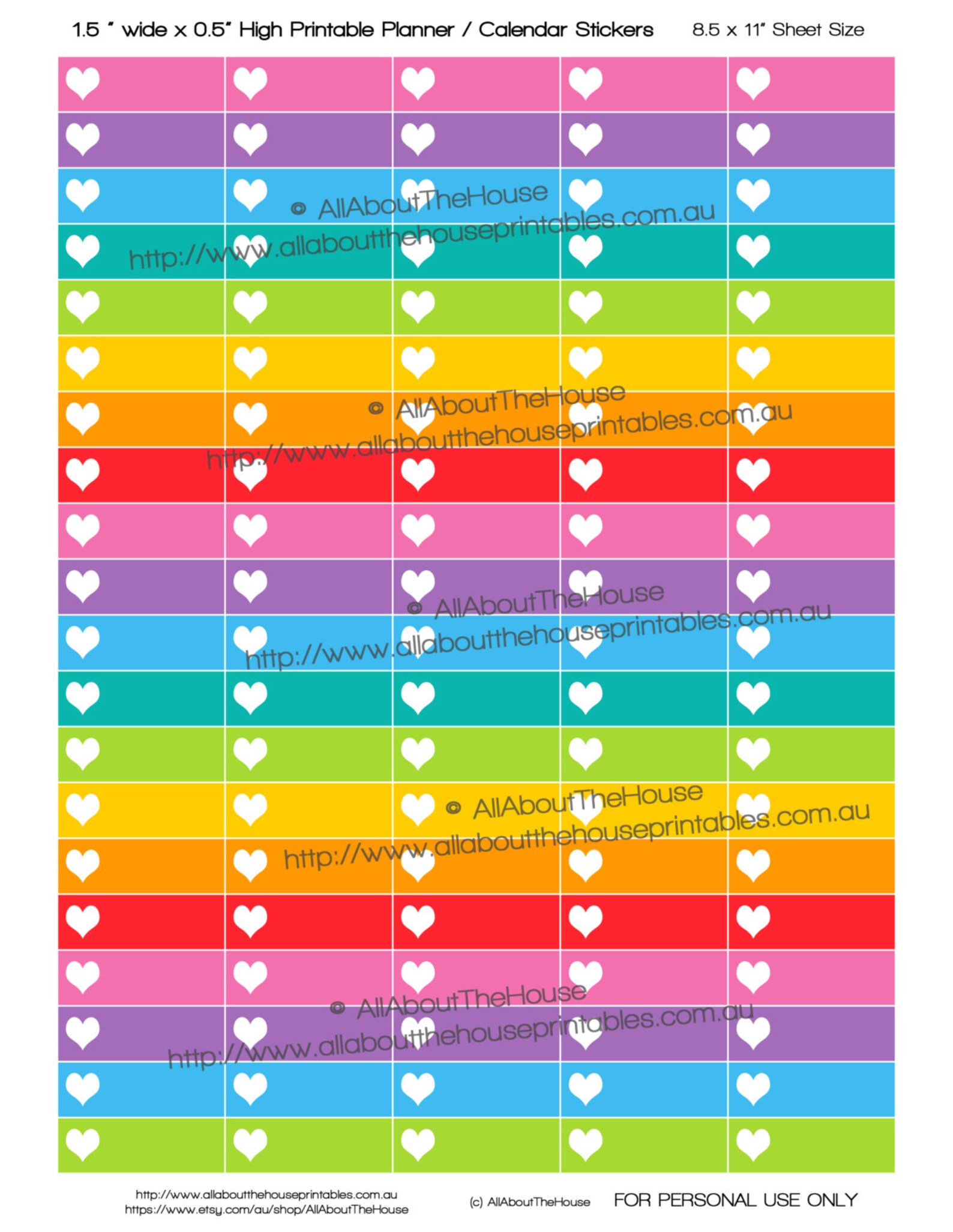 Heart Planner Stickers Printable to Do Reminder Calendar Organize 1.5 ...