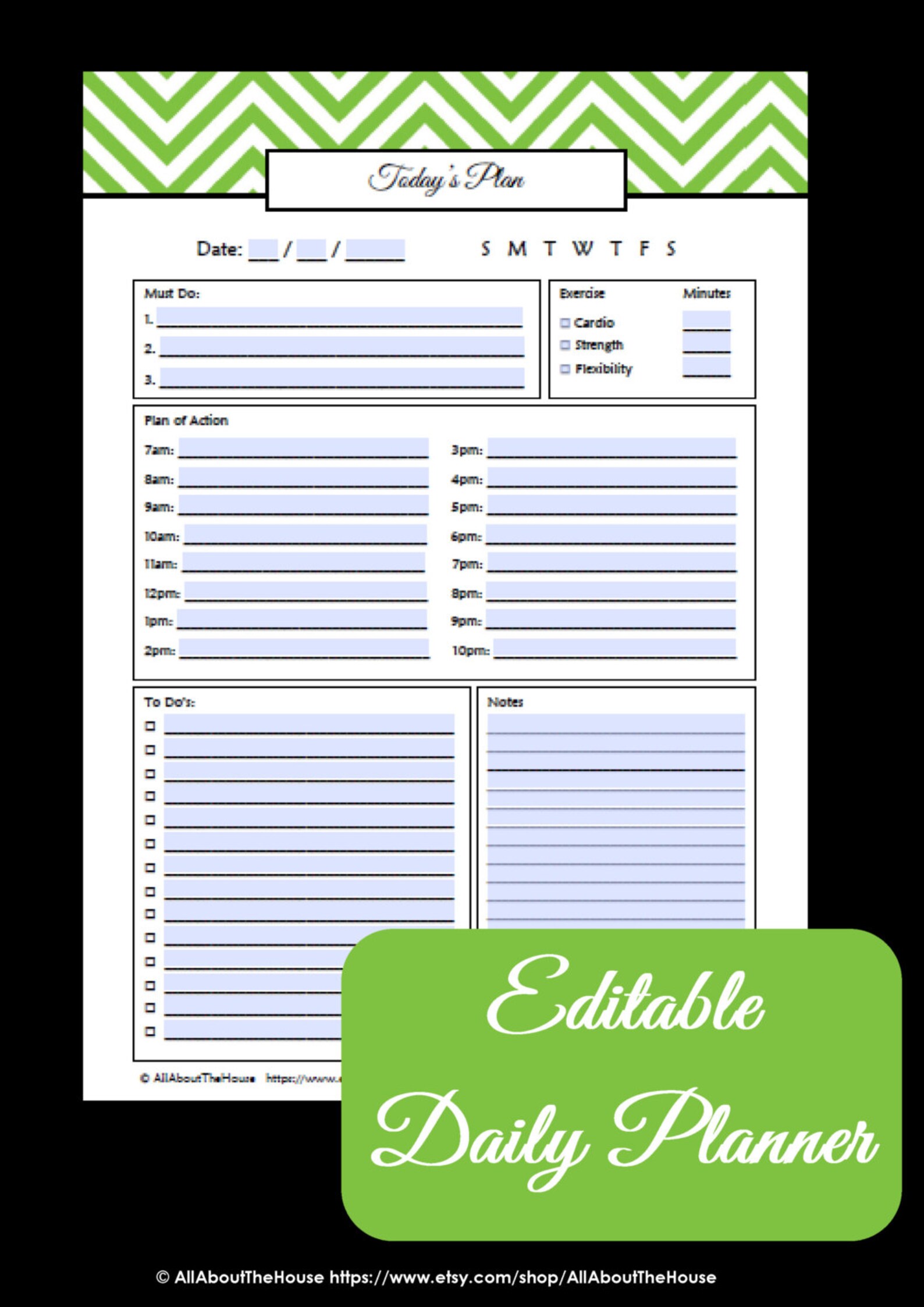 EDITABLE Printable Daily Planner 1 Page per Day Scheduling Layout ...