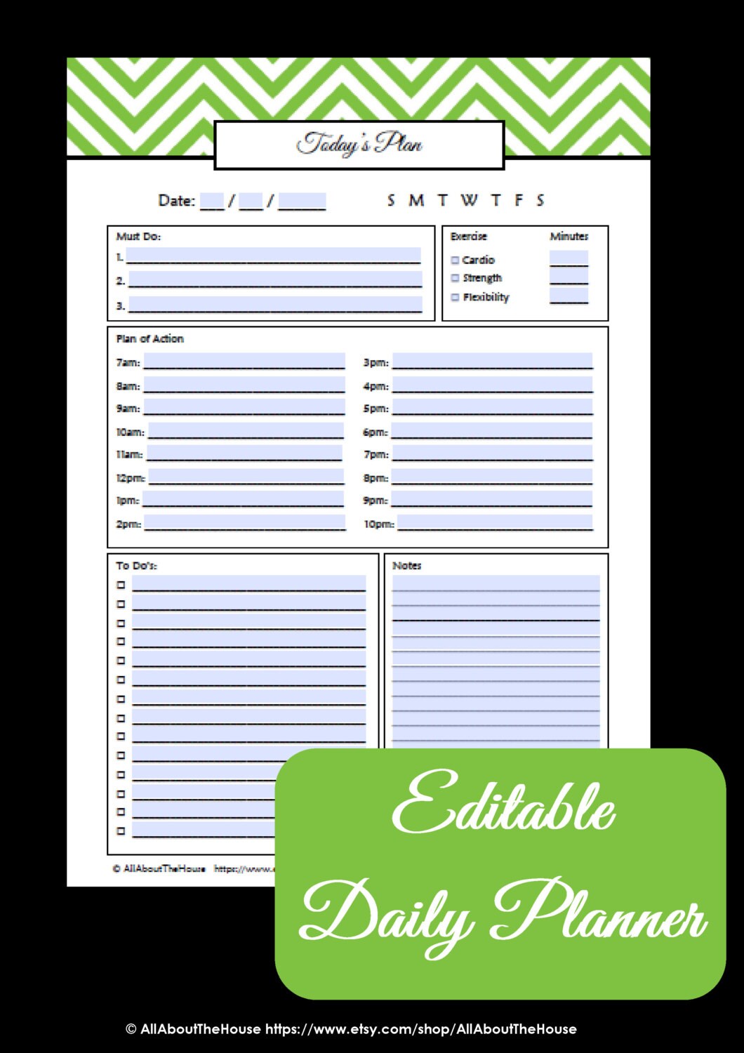 EDITABLE Printable Daily Planner 1 Page per Day Scheduling Layout ...