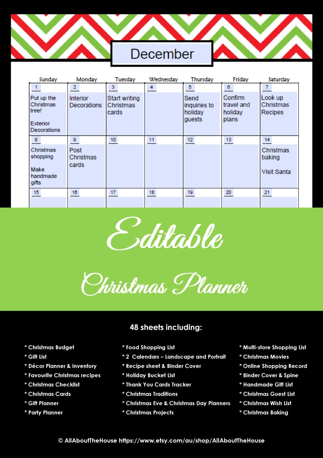 EDITABLE Christmas Planner Chevron Pdf INSTANT DOWNLOAD | Etsy Australia