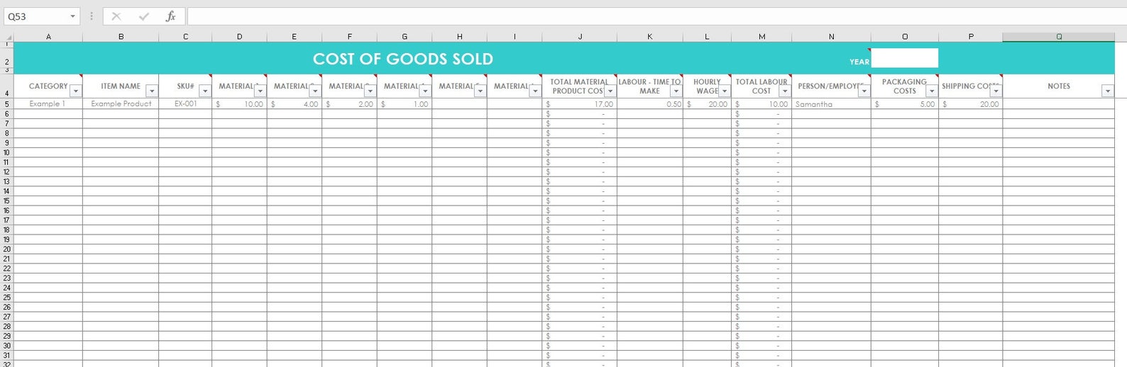 Cost of Goods Sold Inventory Spreadsheet Etsy Seller Tool Shop ...